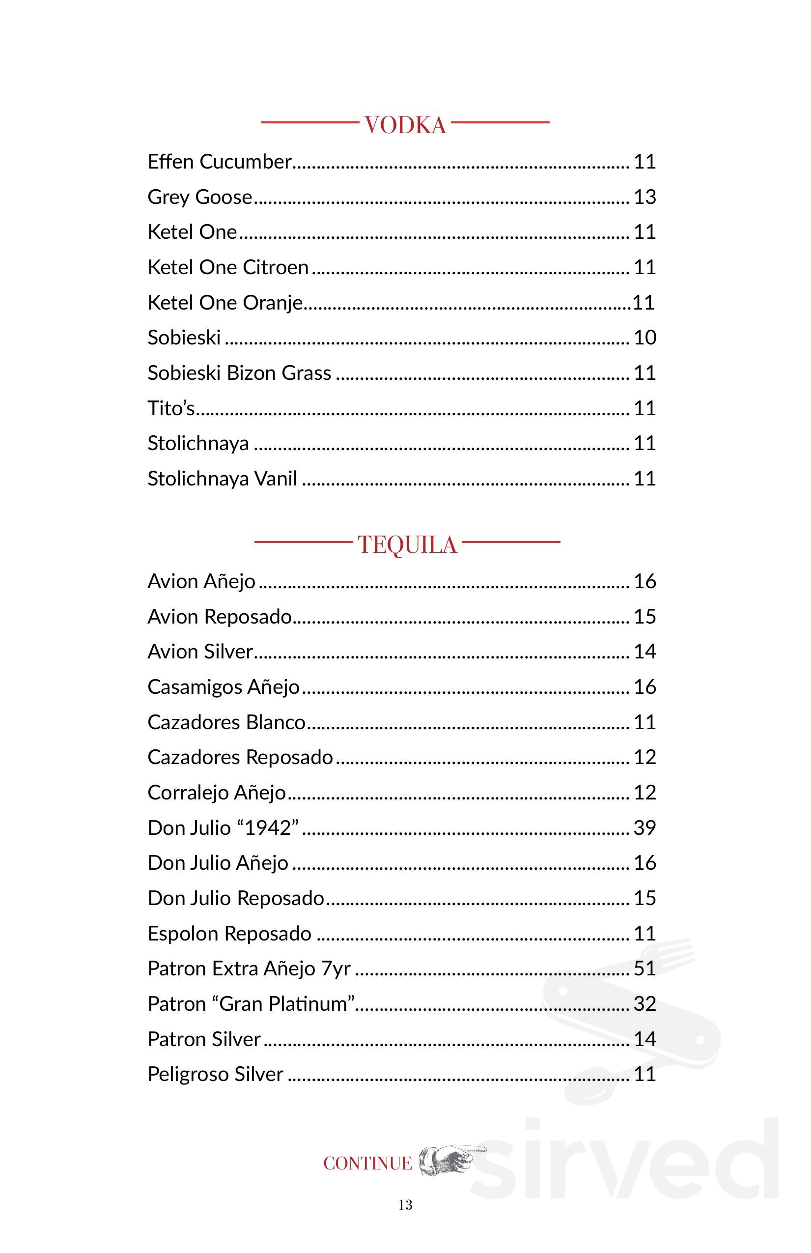 Six Seven Restaurant menu in Seattle, Washington, USA