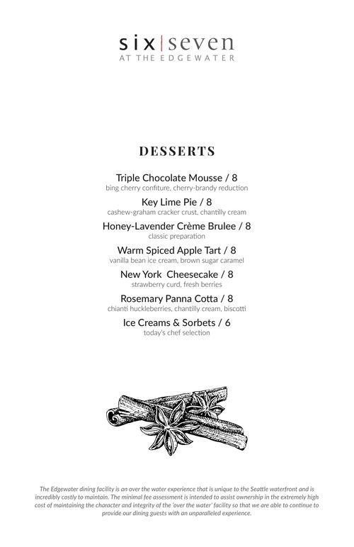 Six Seven Restaurant menu in Seattle, Washington, USA