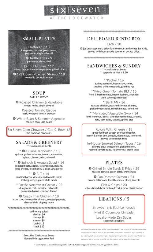 Six Seven Restaurant menu in Seattle, Washington, USA