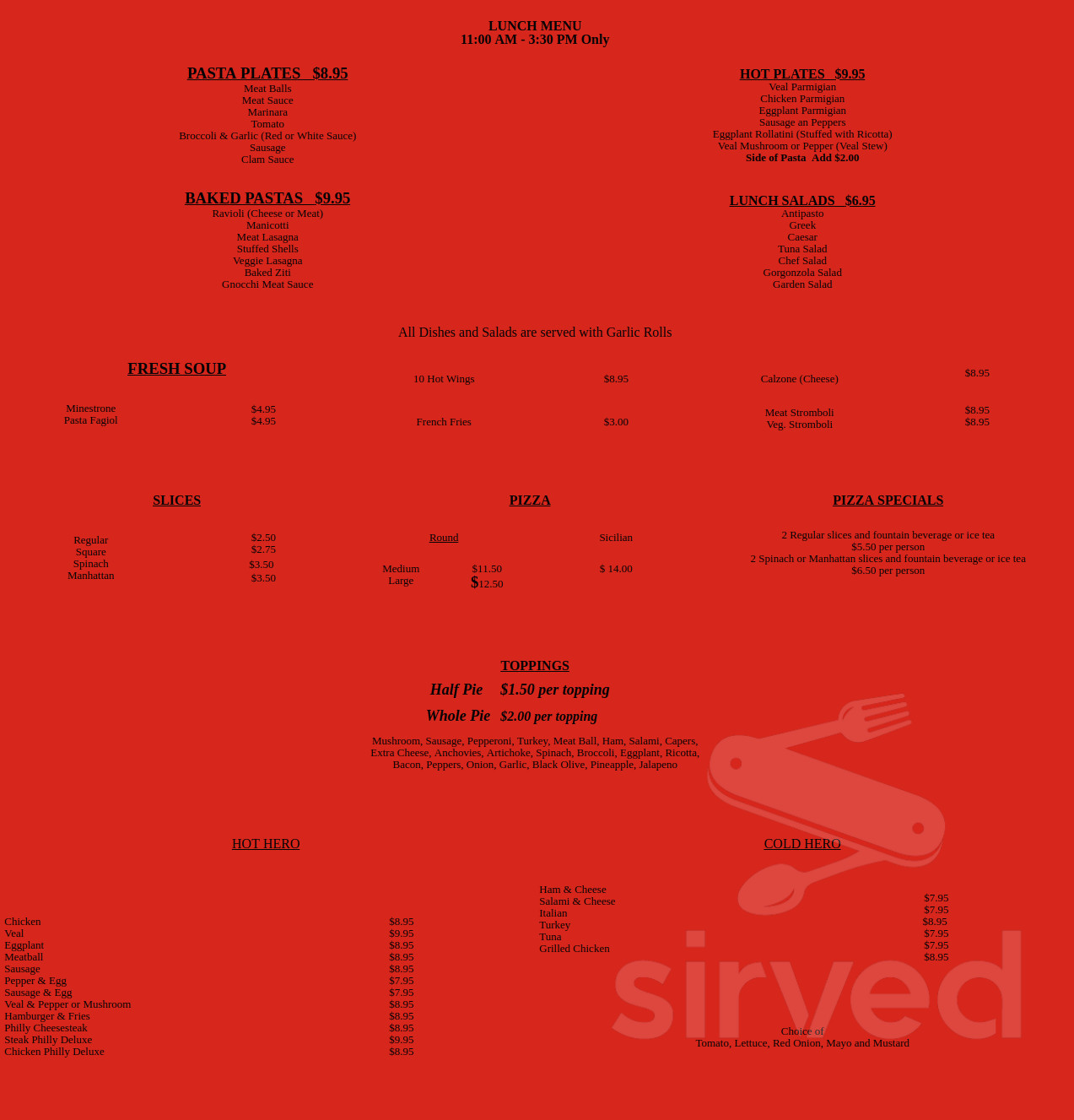 Menu for Jack's Pizzeria & Italian Restaurant in Delray Beach, FL | Sirved