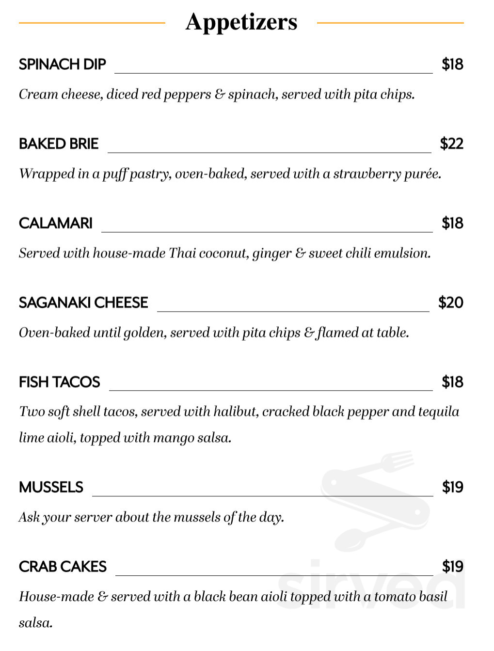 Menu for Big Fish Steak & Lounge in Sarnia, ON | Sirved