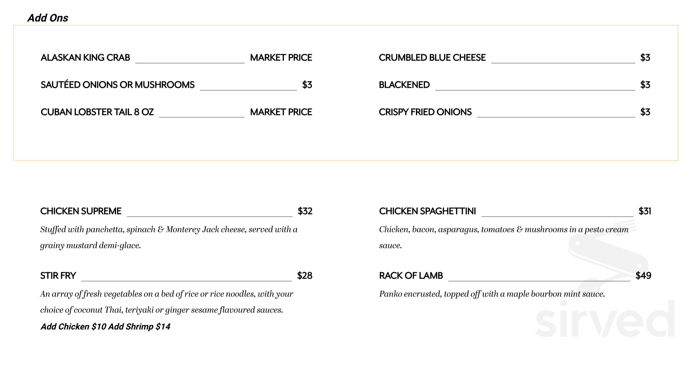 Big Fish Steak & Lounge menu in Sarnia, Ontario, Canada