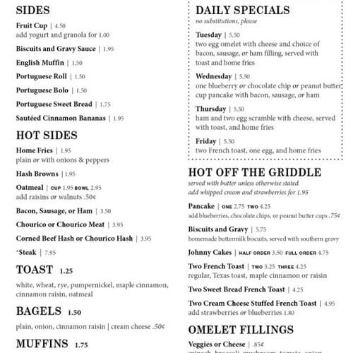 Family Ties menu in Tiverton, Rhode Island, USA