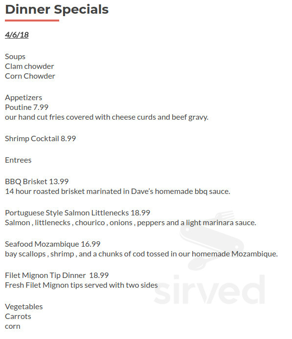 Menu - Tiverton RI's Family Ties | Sirved