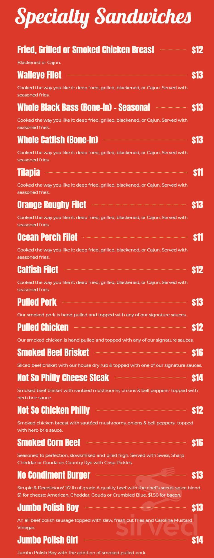The Rib Cage Smokehouse & Bar menu in Cleveland, Ohio, USA
