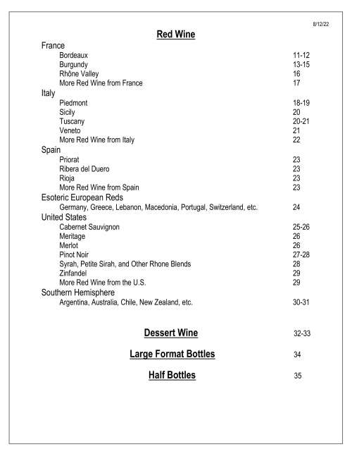 La Casa Sena menu in Santa Fe, New Mexico, USA