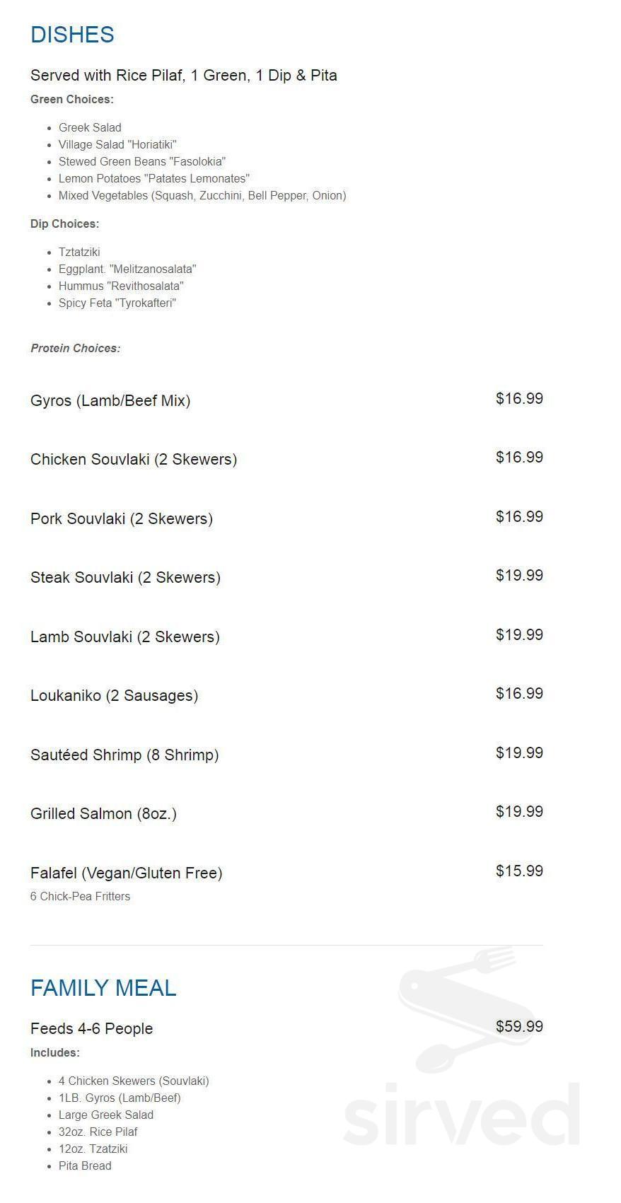 Ladera Greek Kitchen menu in Temecula, California, USA