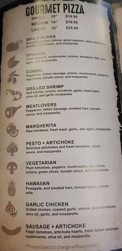 Cafe Roma menu in New Orleans, Louisiana, USA