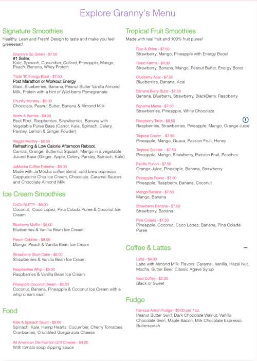 Sassy Granny's Treats & Eats menu in Melbourne, Florida, USA