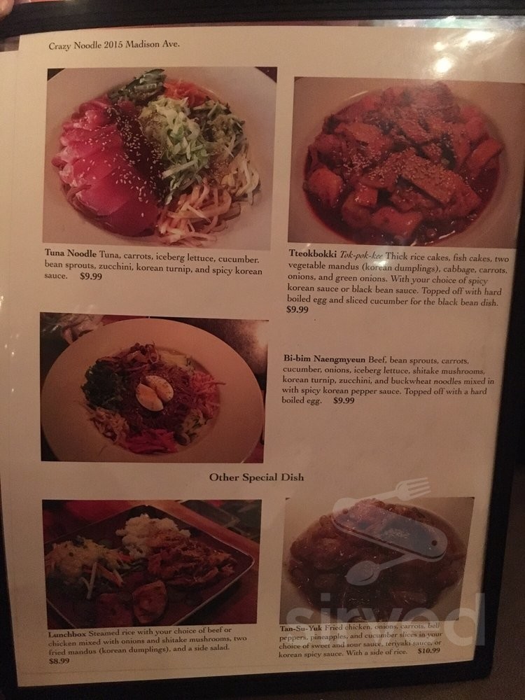 The Crazy Noodle menu in Memphis, Tennessee, USA
