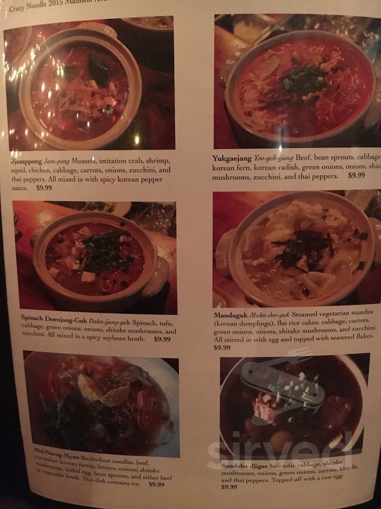 The Crazy Noodle menu in Memphis, Tennessee, USA