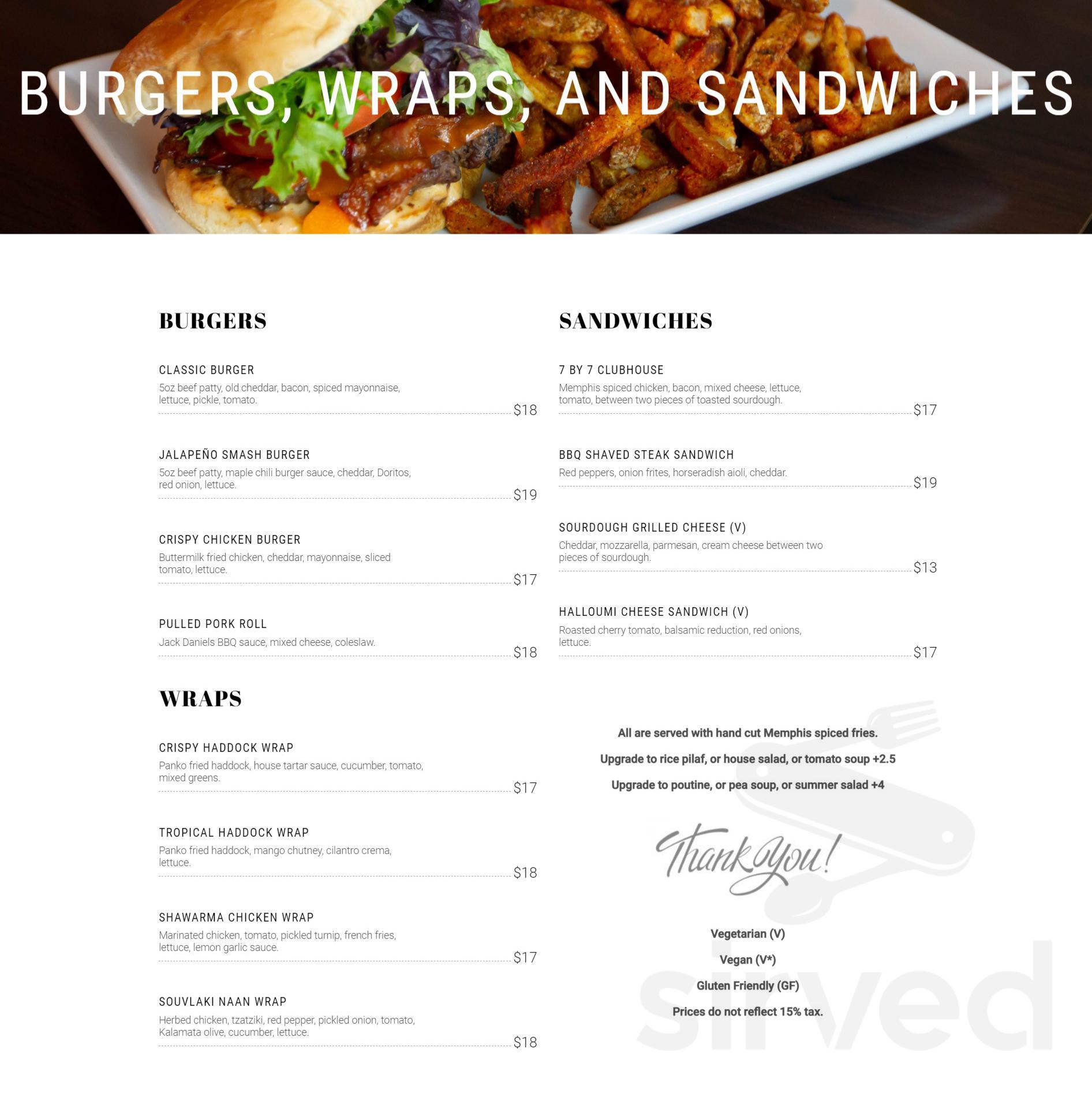 Menu - Sydney NS's 7 by 7 Restaurant | Sirved