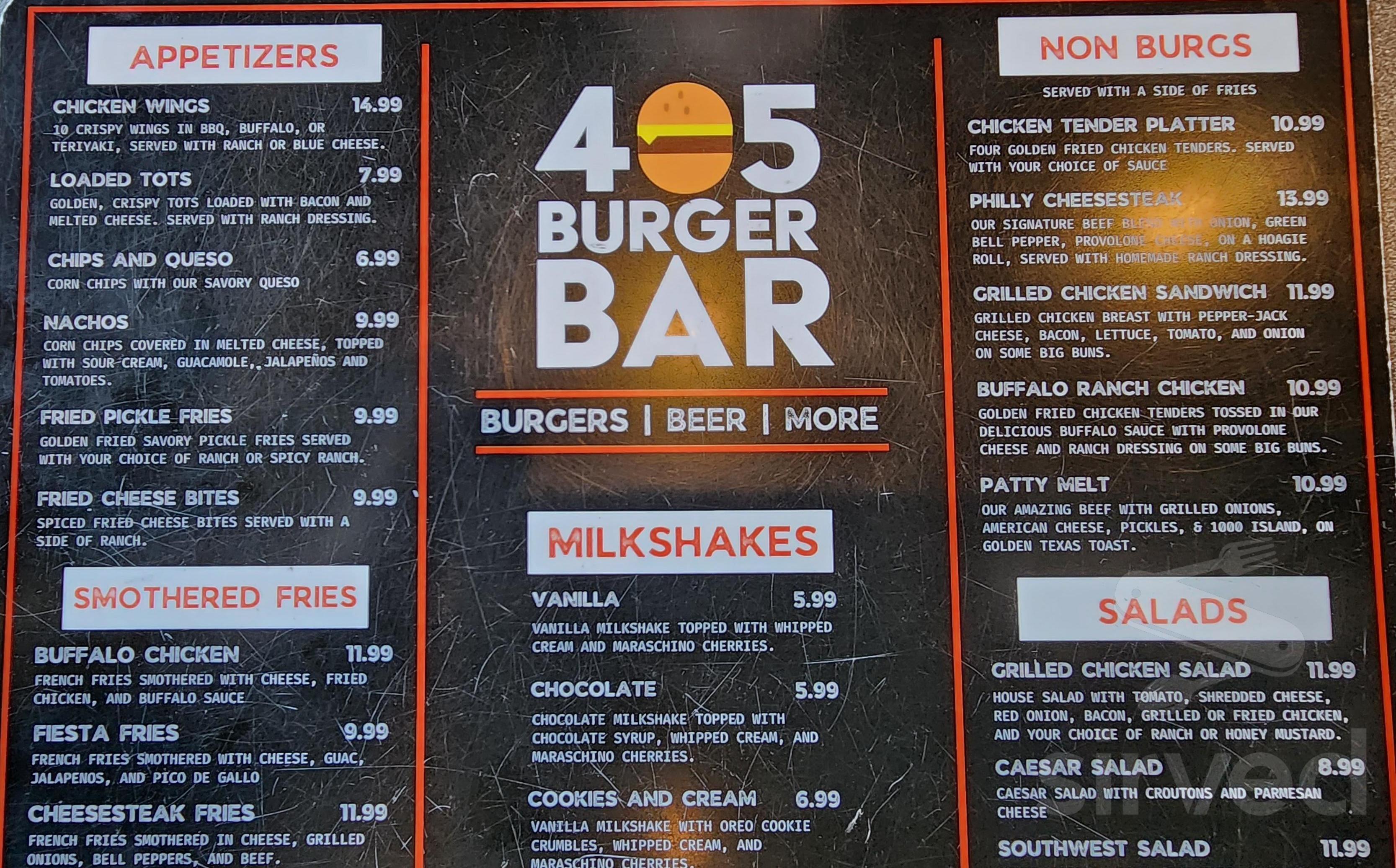 405 Burger Bar Menu In Norman Oklahoma USA 405 Burger Bar Menu In Norman Oklahoma USA