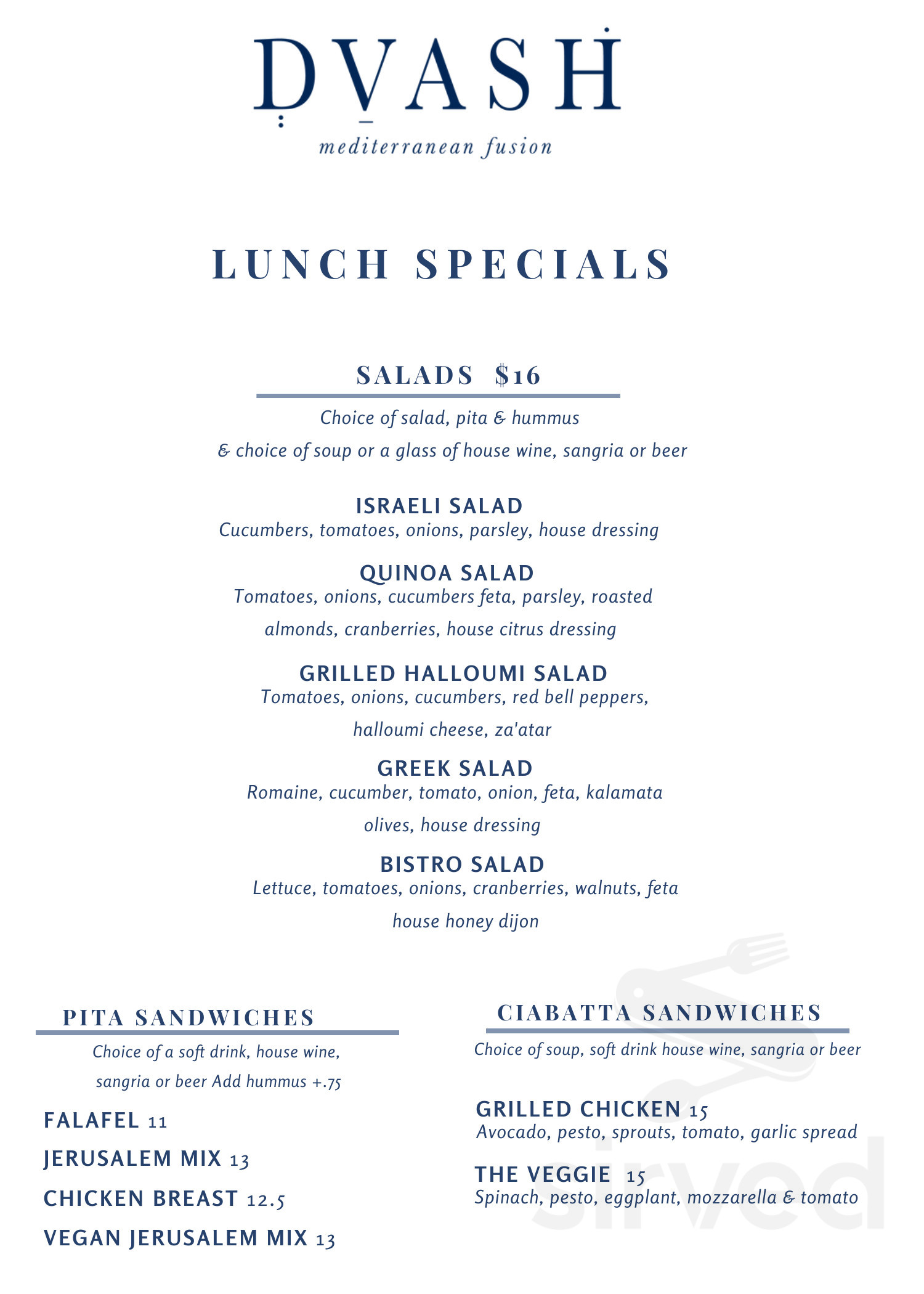 DVASH menu in Boca Raton, Florida, USA