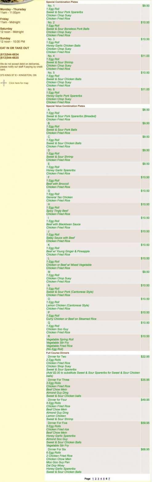 Silver Wok menu in Kingston, Ontario, Canada