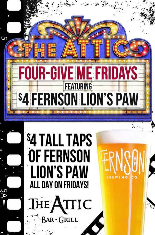 The Attic East Bar and Grill menu in Sioux Falls, South Dakota, USA