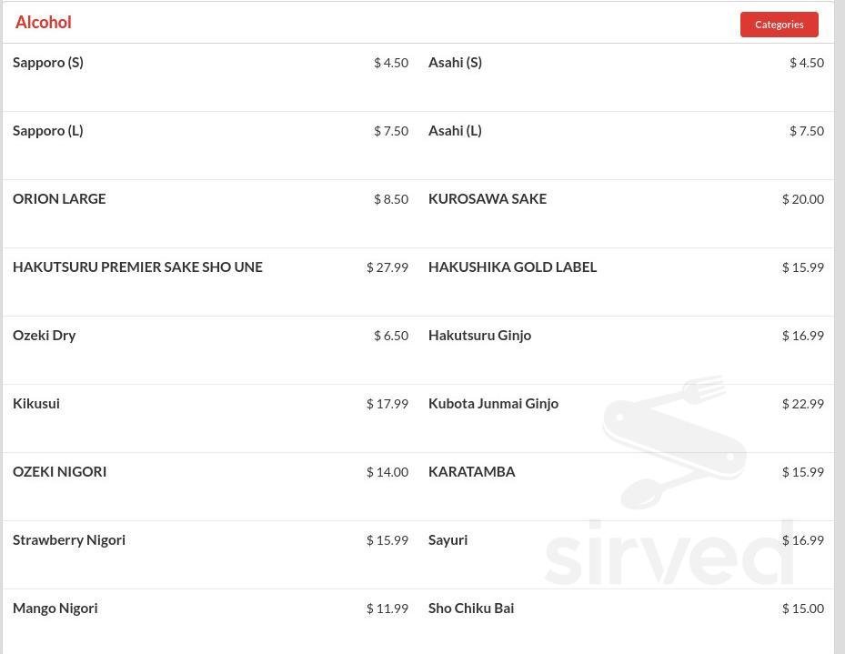 hikari sushi & ramen menu in Corona, California, USA