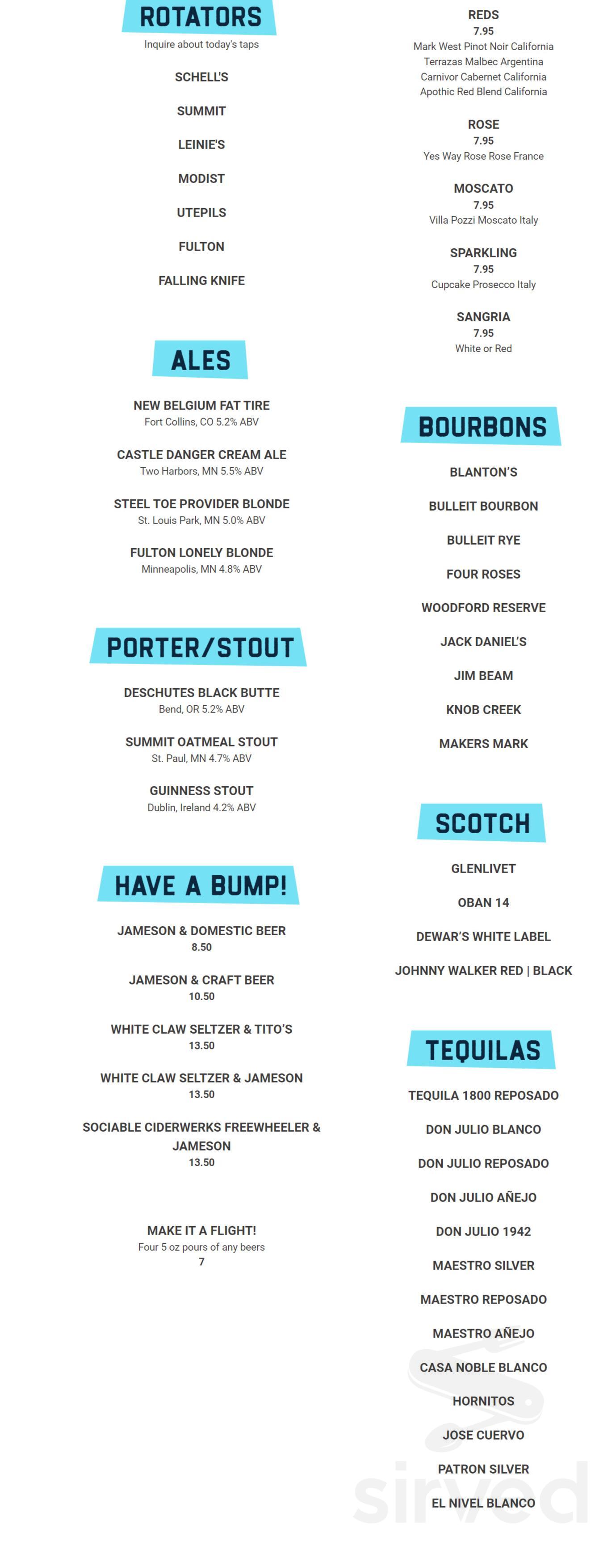 Park Tavern menu in St Louis Park, Minnesota, USA
