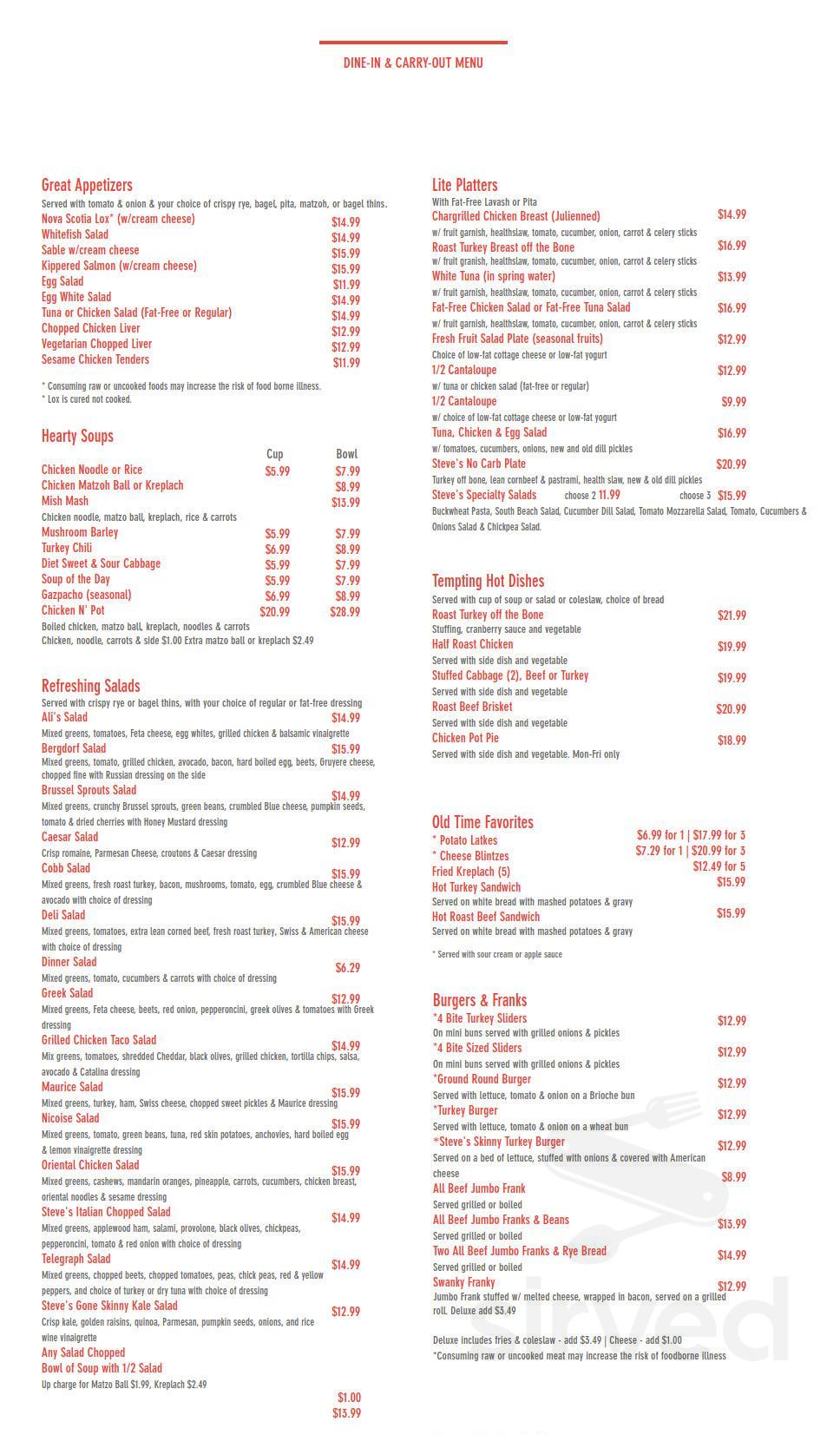 Menu for Steve's Deli in Bloomfield Hills, MI | Sirved