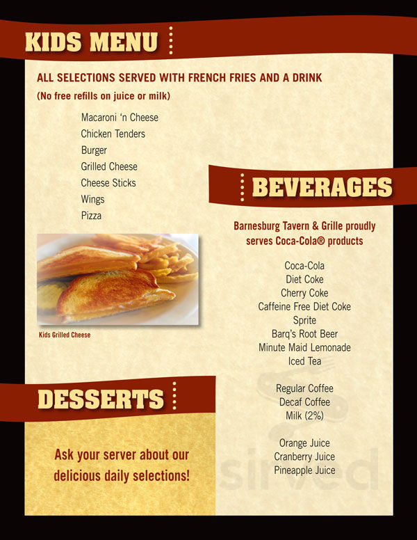 Menu for Barnesburg Tavern & Grille in Cincinnati, OH | Sirved