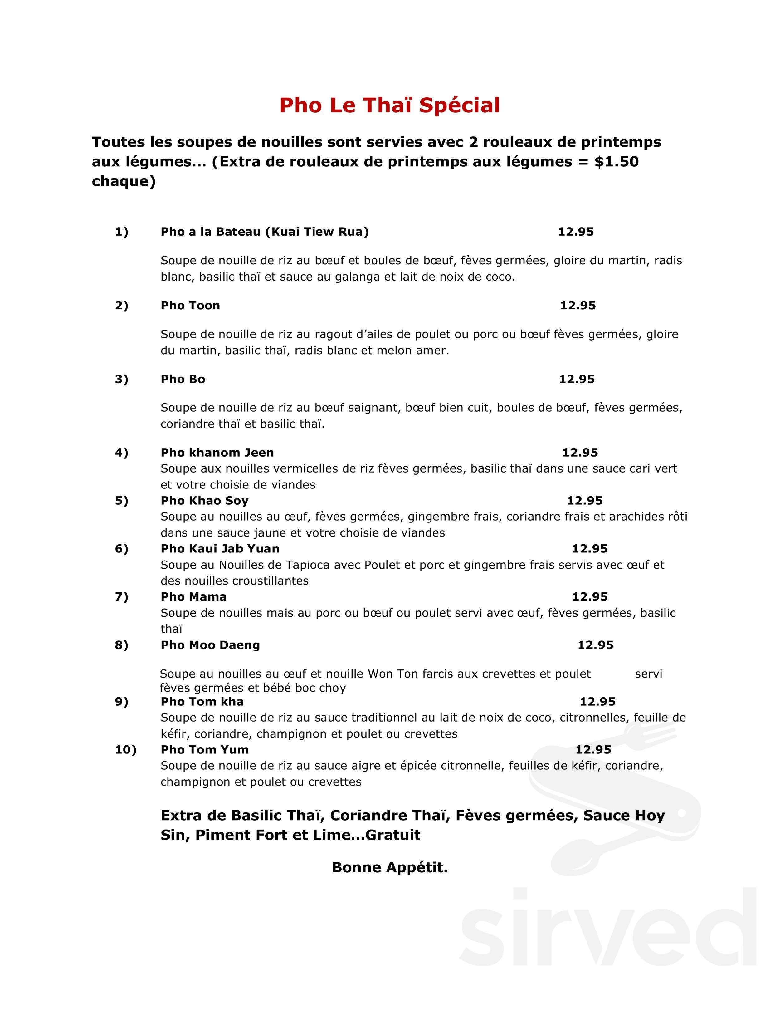 Chez Le Thai menu in Gatineau, Quebec, Canada