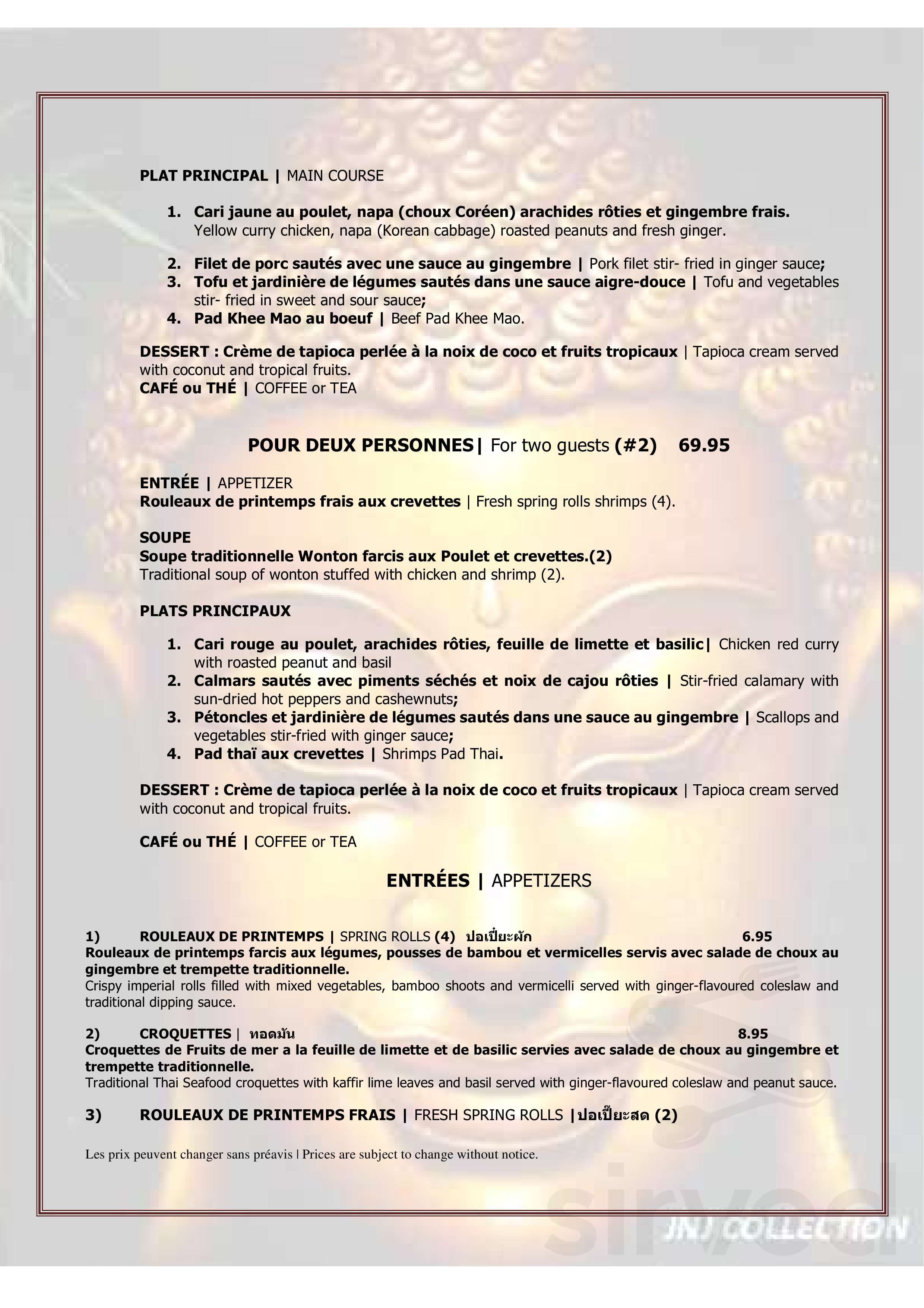 Chez Le Thai menu in Gatineau, Quebec, Canada