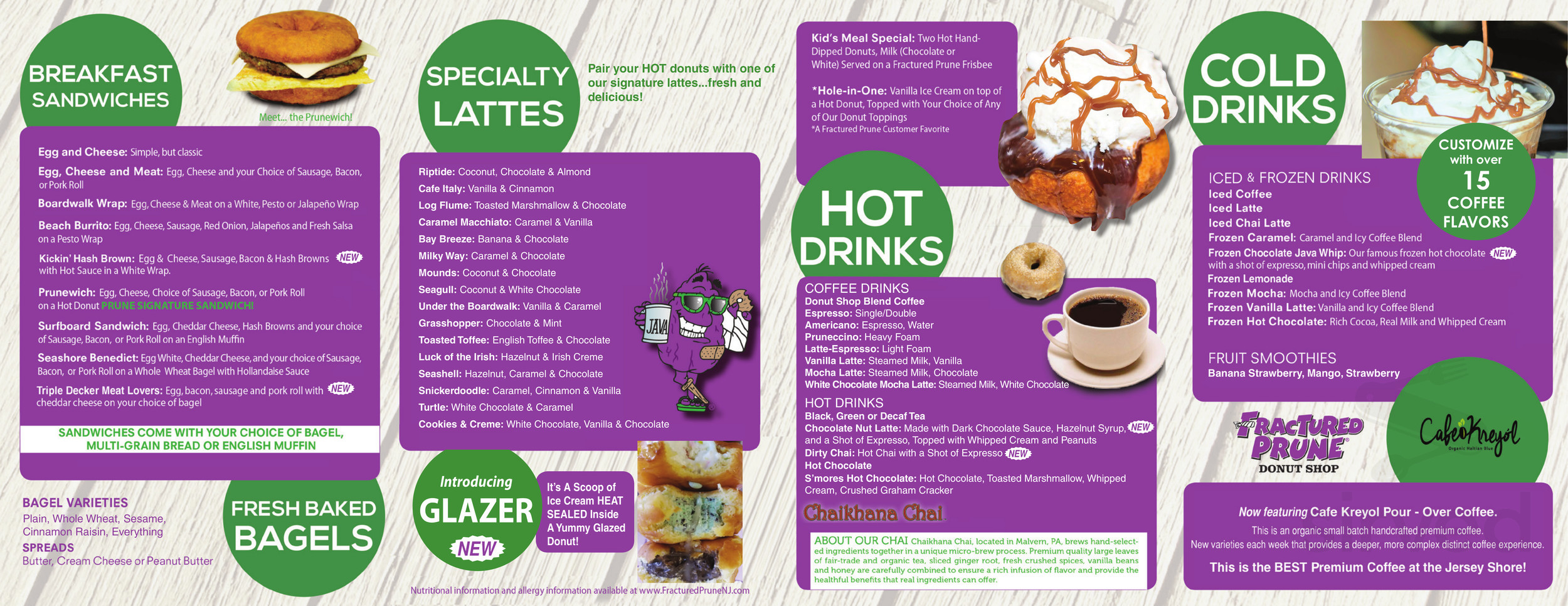 The Original Fractured Prune menu in Ocean City, Maryland, USA