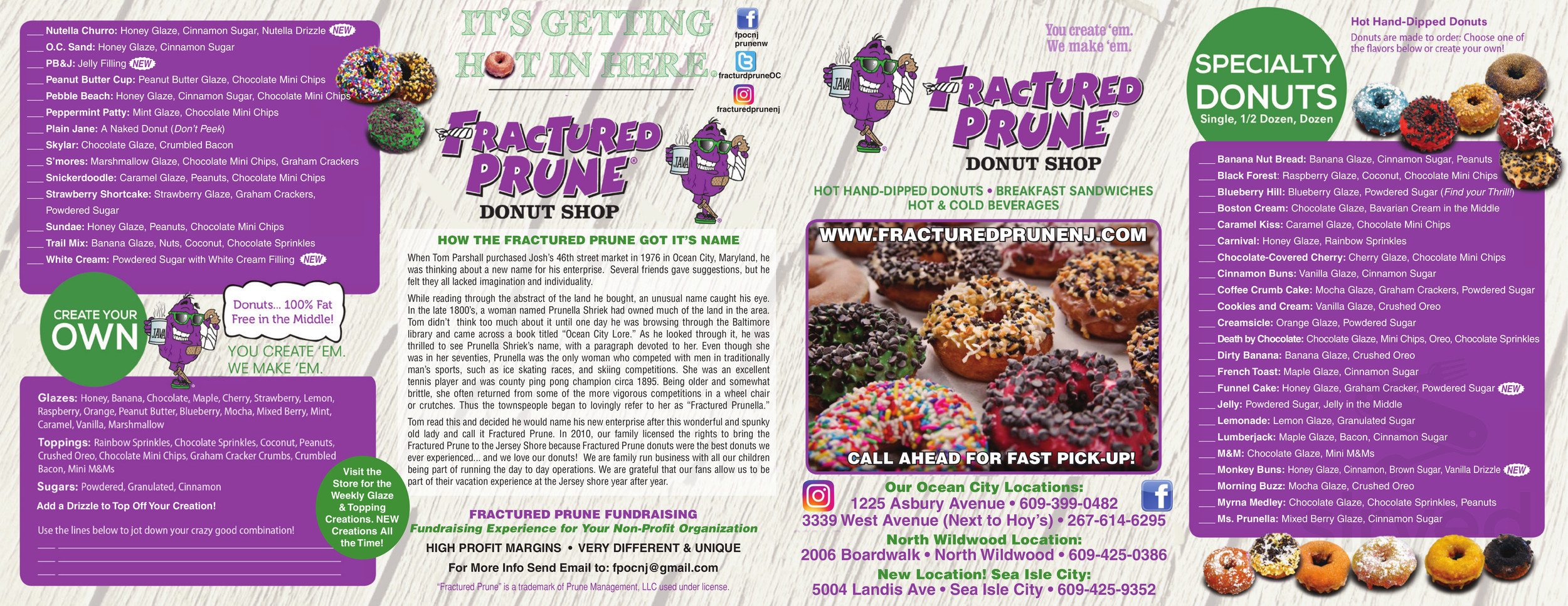 The Original Fractured Prune menu in Ocean City, Maryland, USA