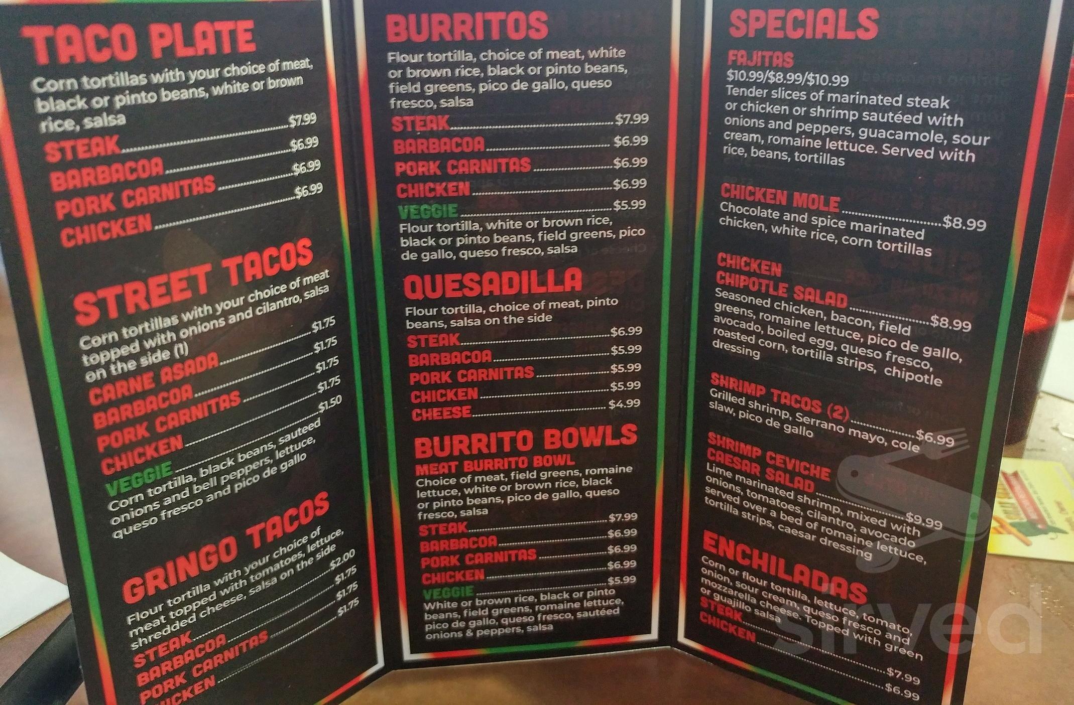 Silly Serrano Mexican Restaurant menu in Eau Claire, Wisconsin, USA
