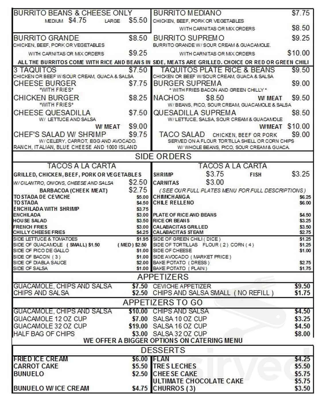 Guadalajara Grill menu in Taos, New Mexico, USA