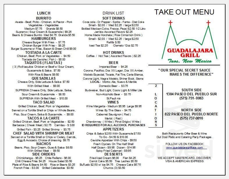 Guadalajara Grill menu in Taos, New Mexico, USA