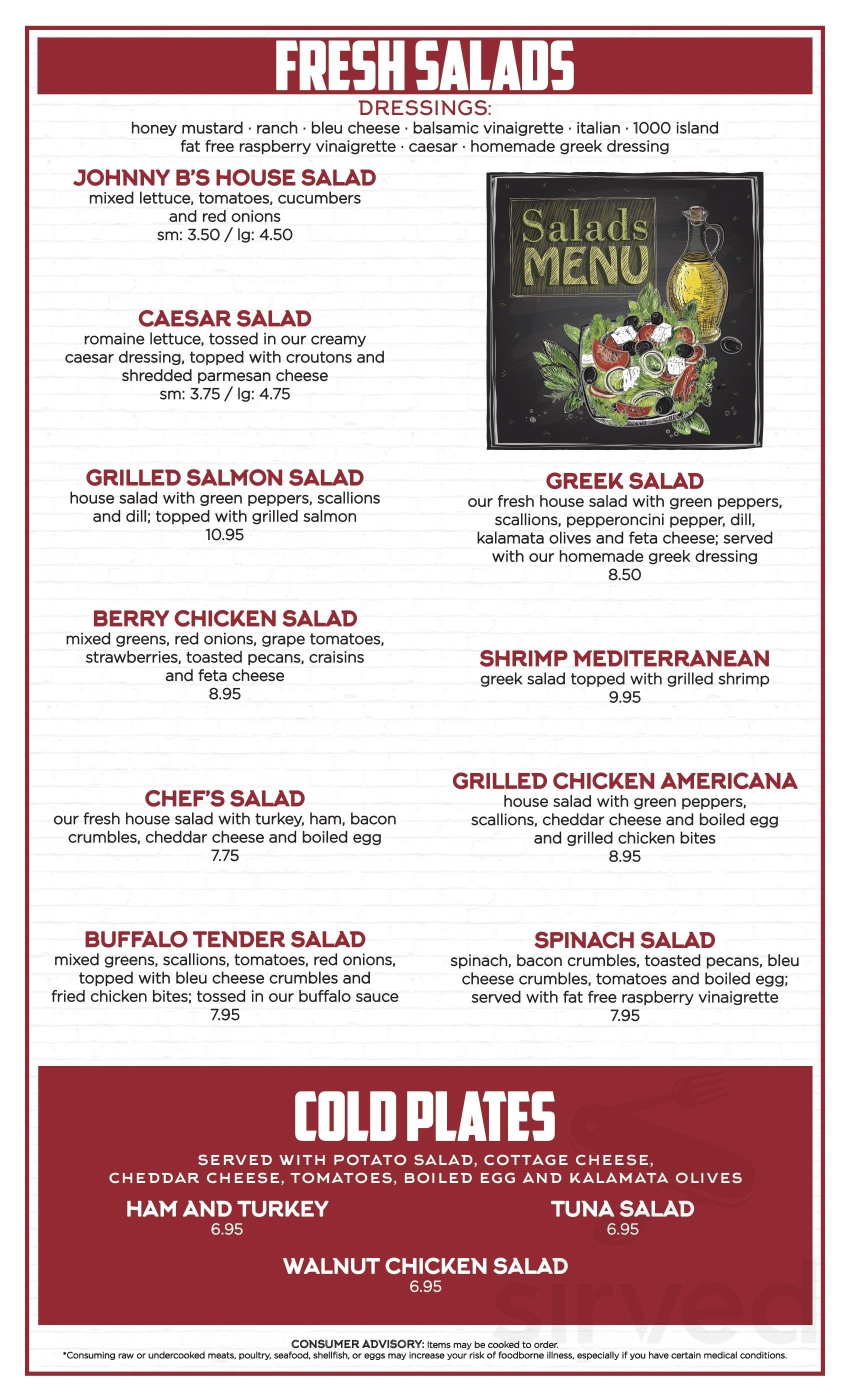 Johnny B's Grillhouse menu in Winston-Salem, North Carolina, USA