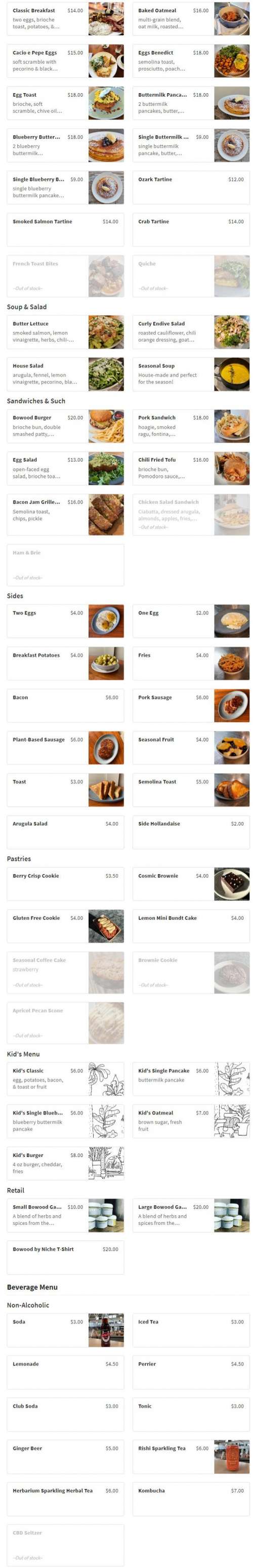 Bowood by Niche menu in St. Louis, Missouri, USA