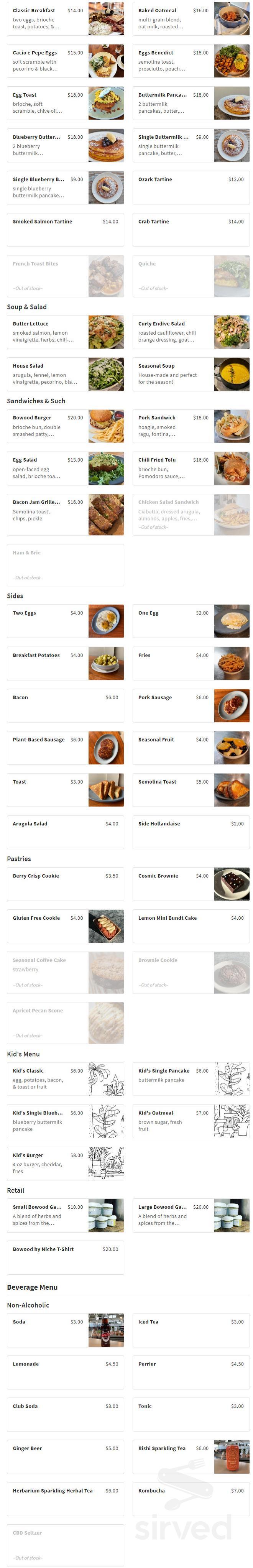 Bowood by Niche menu in St. Louis, Missouri, USA