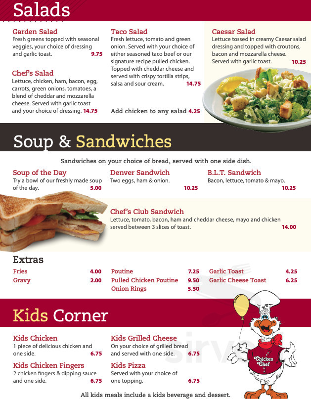 Menu - Virden MB's Chicken Chef | Sirved