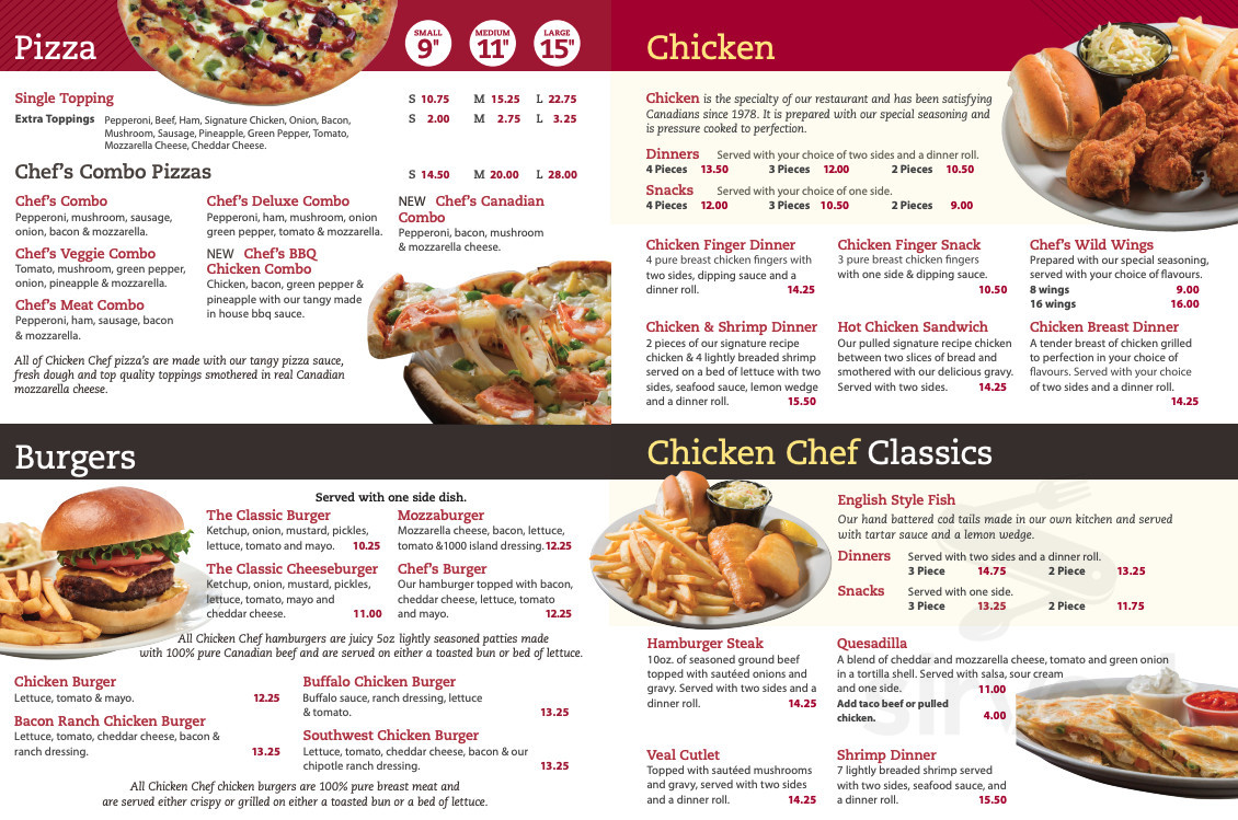 Menu - Virden MB's Chicken Chef | Sirved