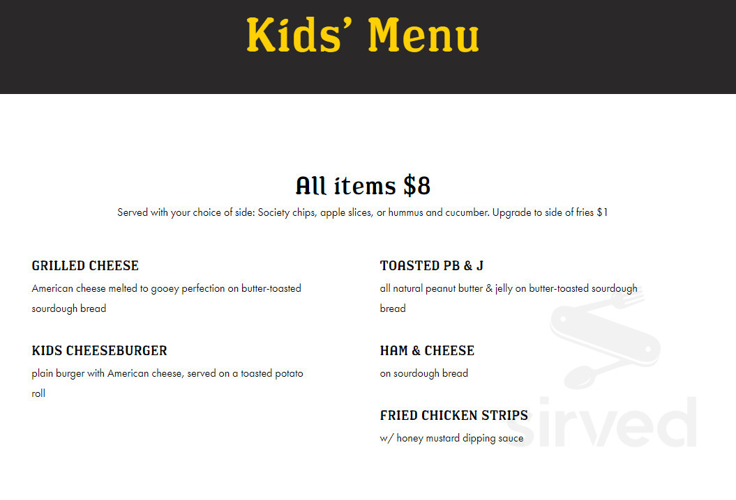 Secret Sandwich Society menu in Richmond, Virginia, USA