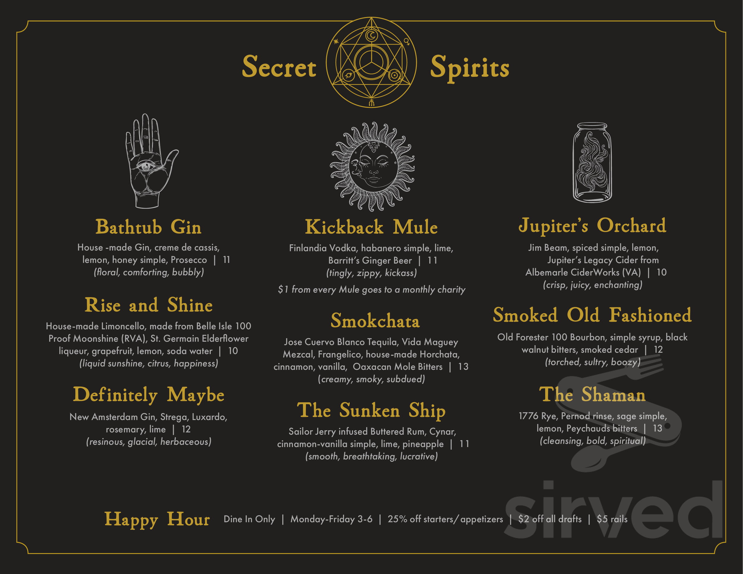 Secret Sandwich Society menu in Richmond, Virginia, USA