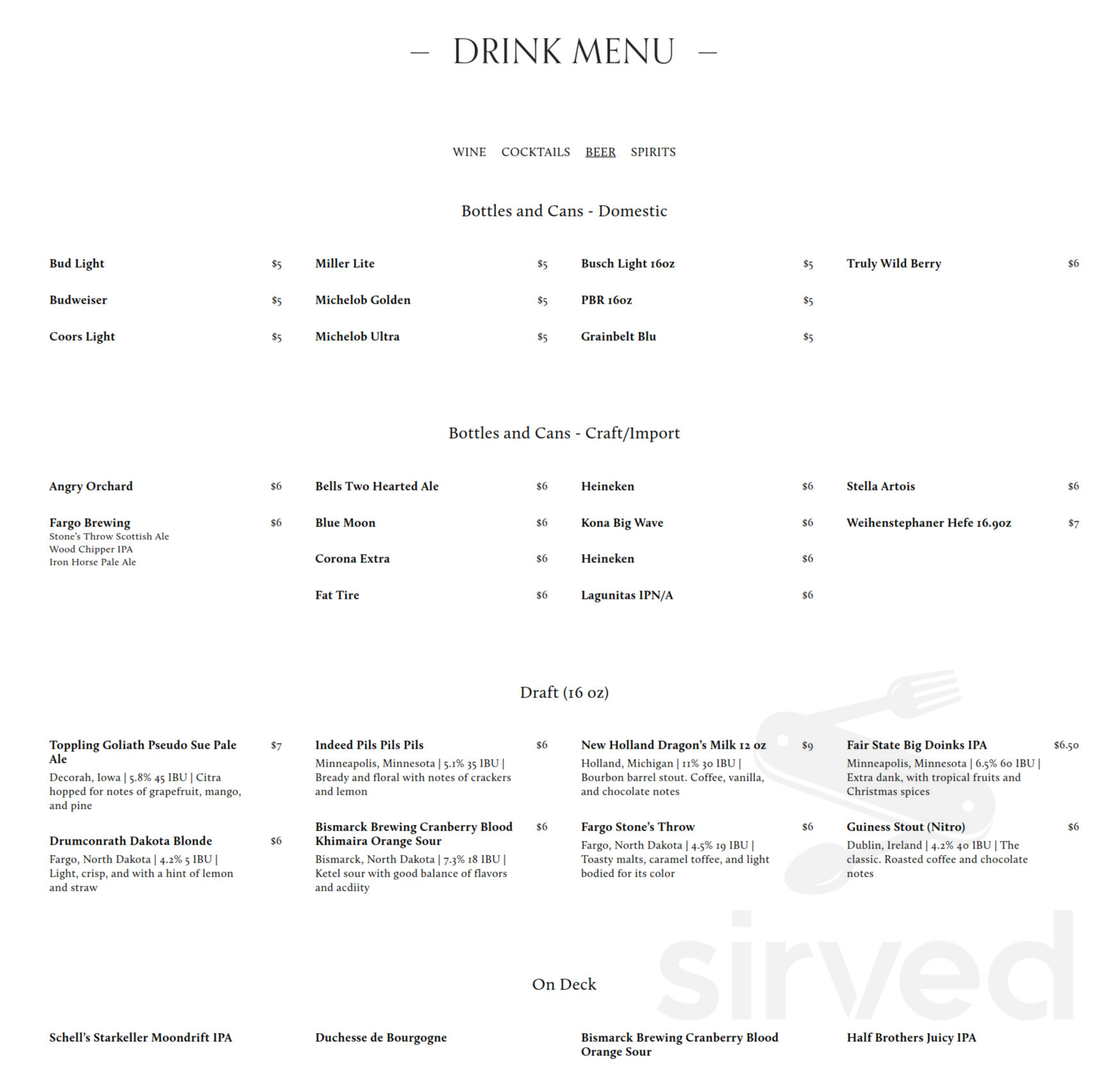 84 Italian Steakhouse menu in Fargo, North Dakota, USA