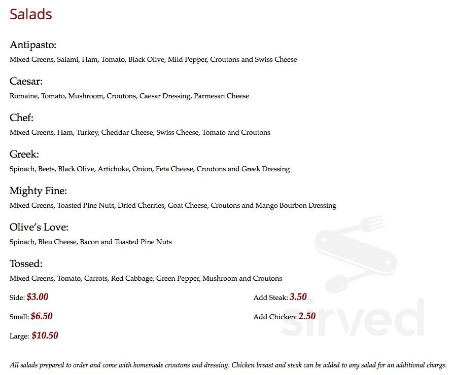 Mighty Fine Pizza menu in Petoskey, Michigan, USA
