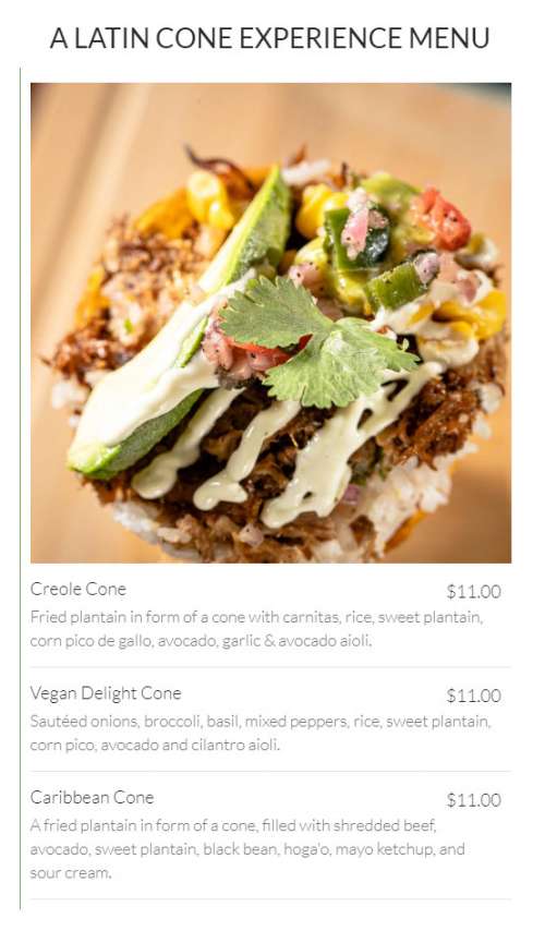 Tostones Café menu in Cape Elizabeth, Maine, USA