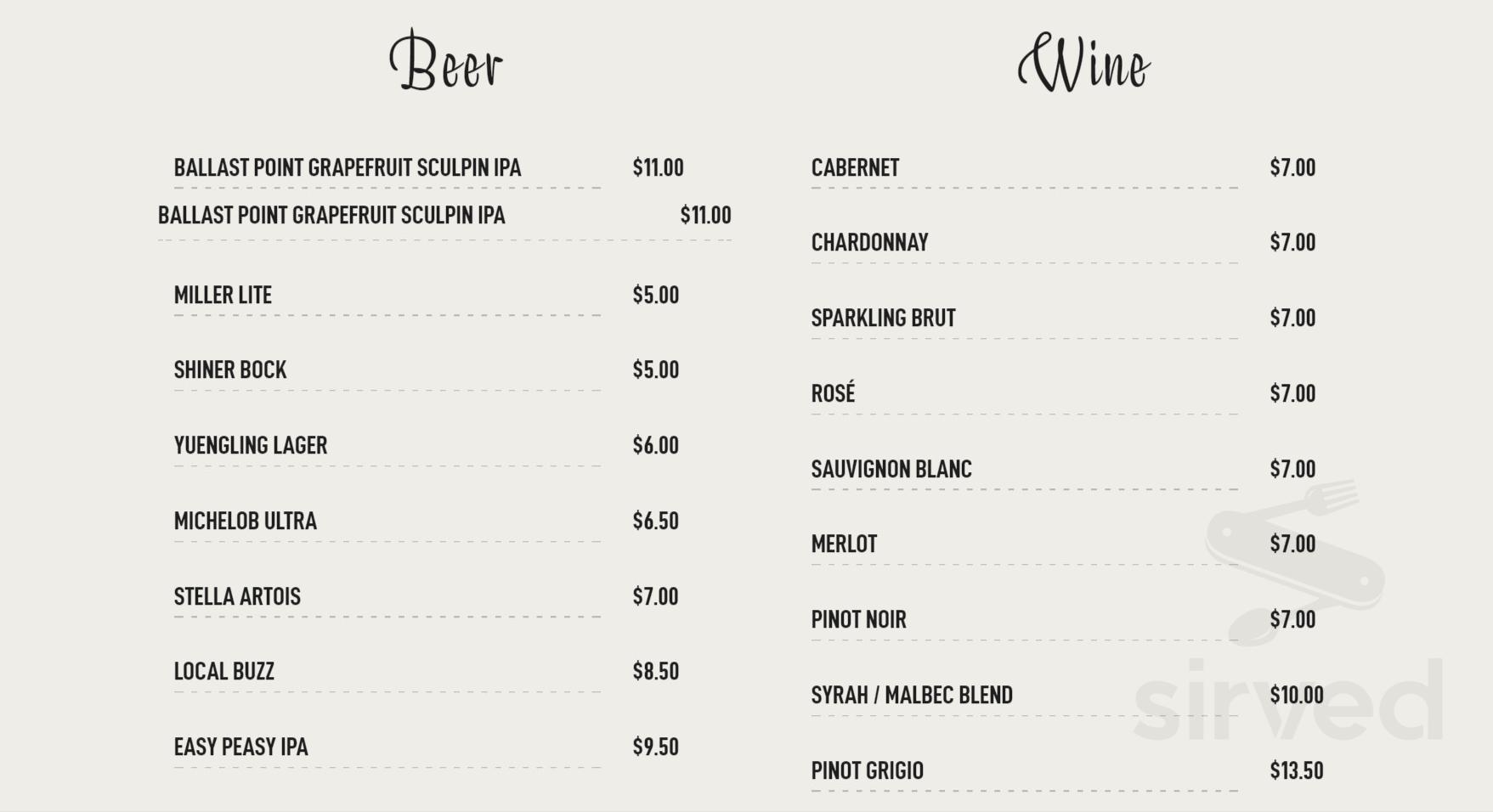 Thompson's Bookstore menu in Fort Worth, Texas, USA