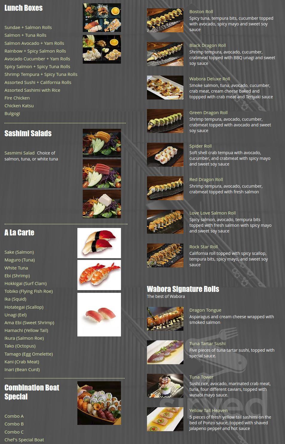 WABORA --- Asian Fusion Bistro menus in Boston, Massachusetts, United ...