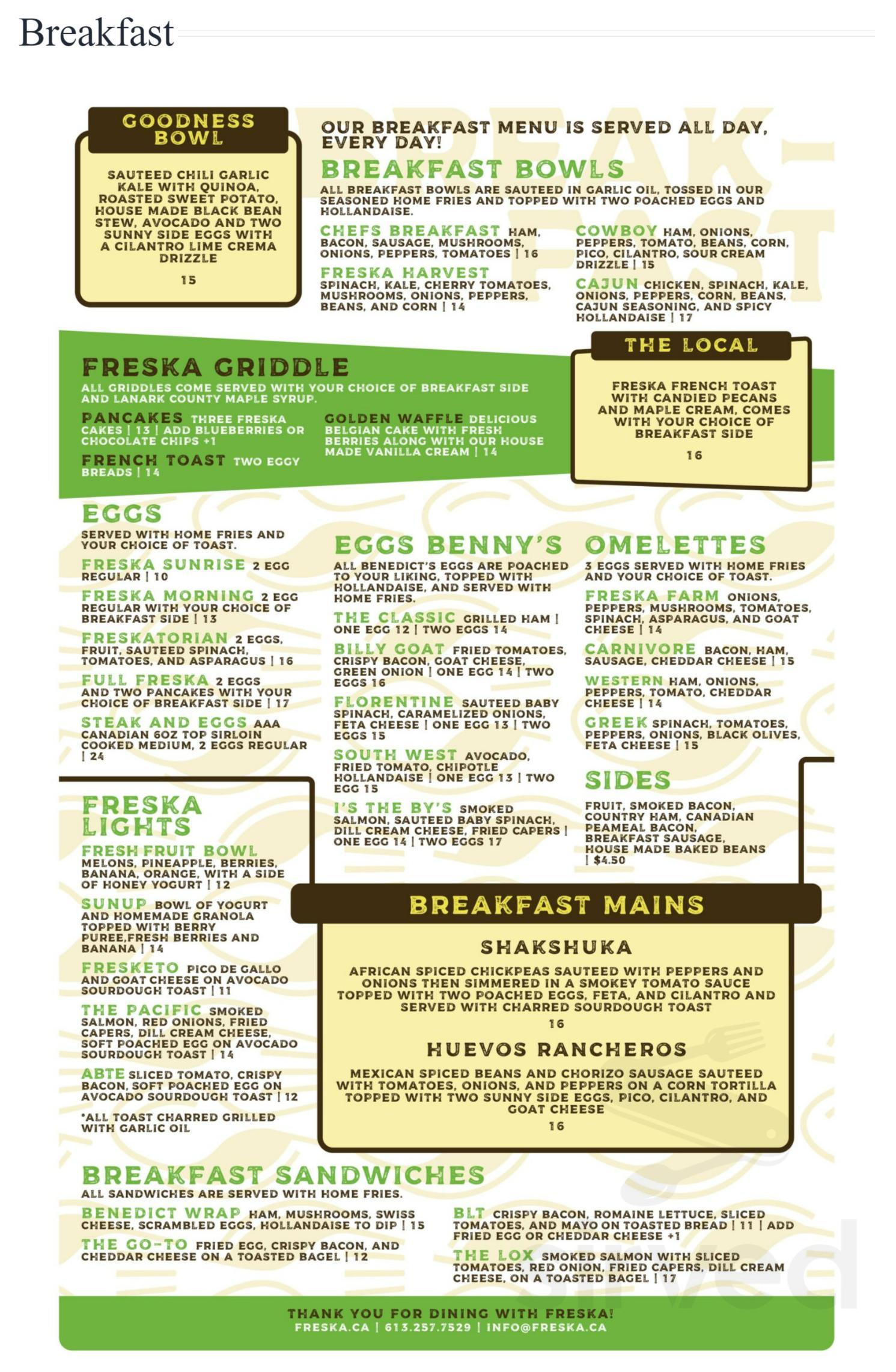 FRESKA INC. menu in Carleton Place, Ontario, Canada