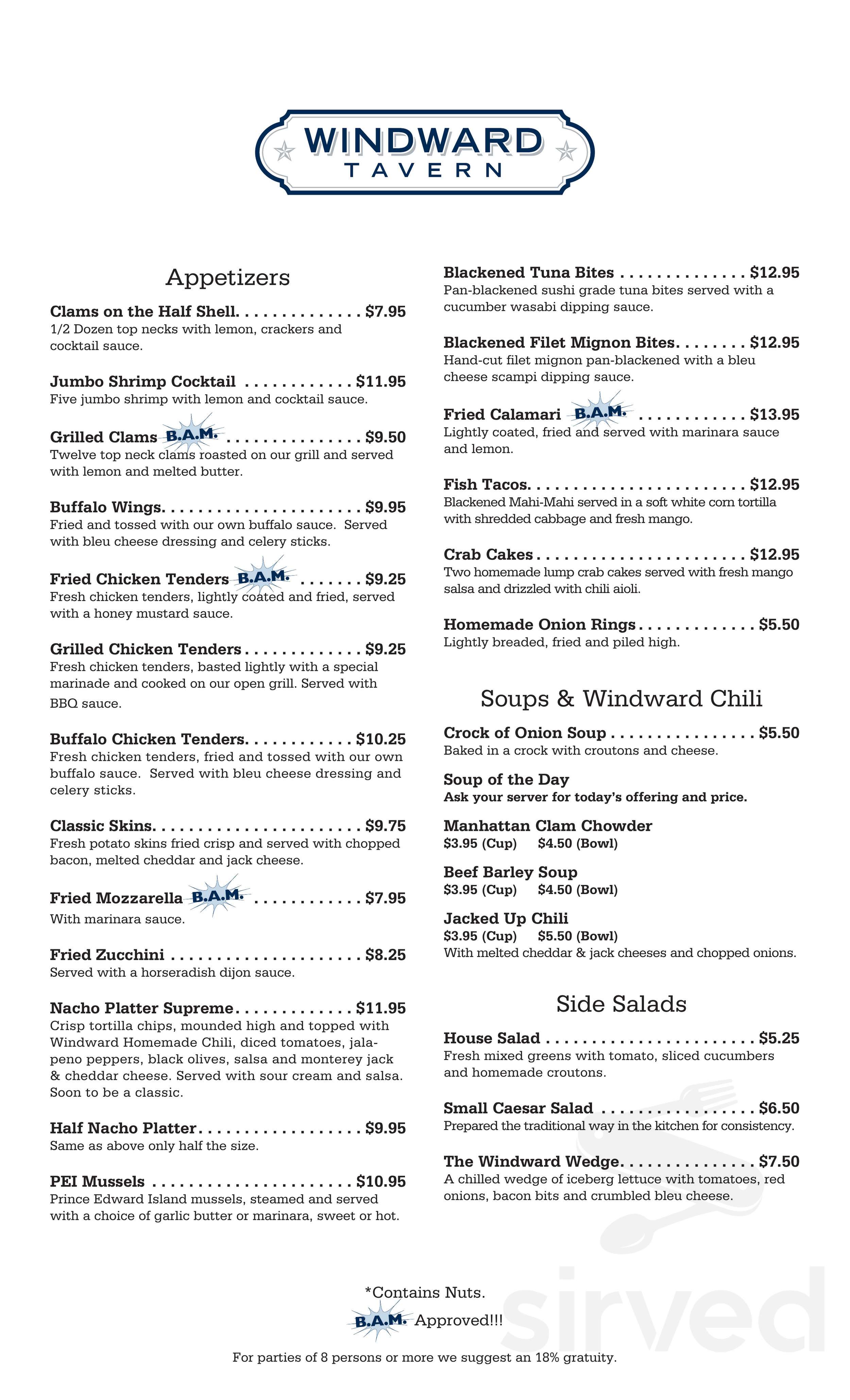 Menu for Windward Tavern in Brick Township, NJ | Sirved