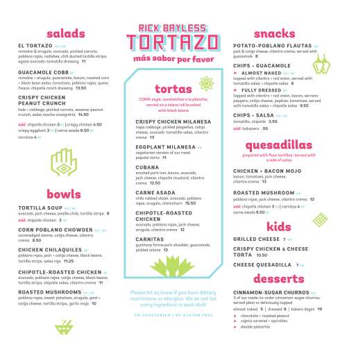 Tortazo menu in Chicago, Illinois, USA