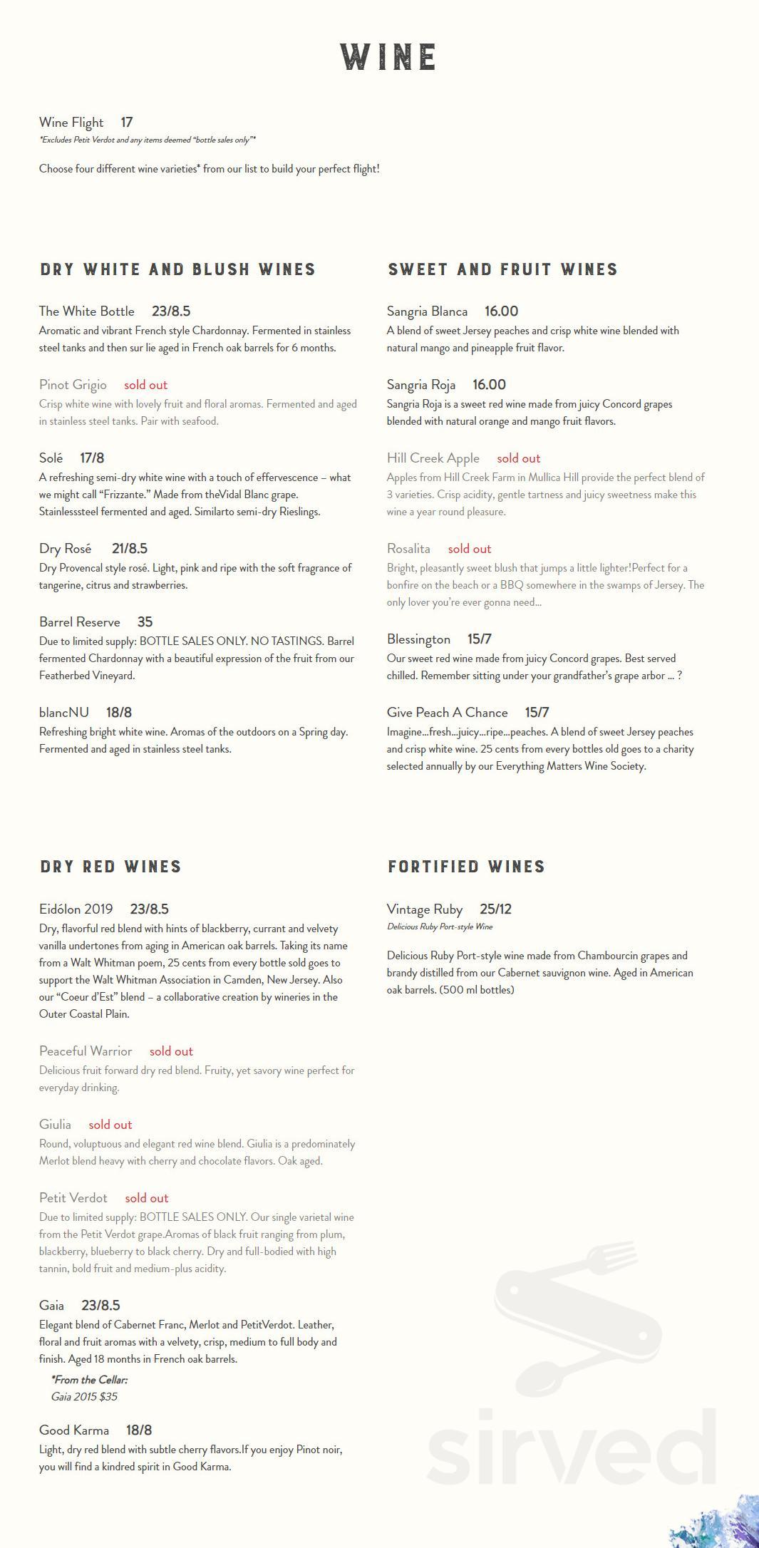 Auburn Road Vineyard & Winery menu in Pilesgrove, New Jersey, USA