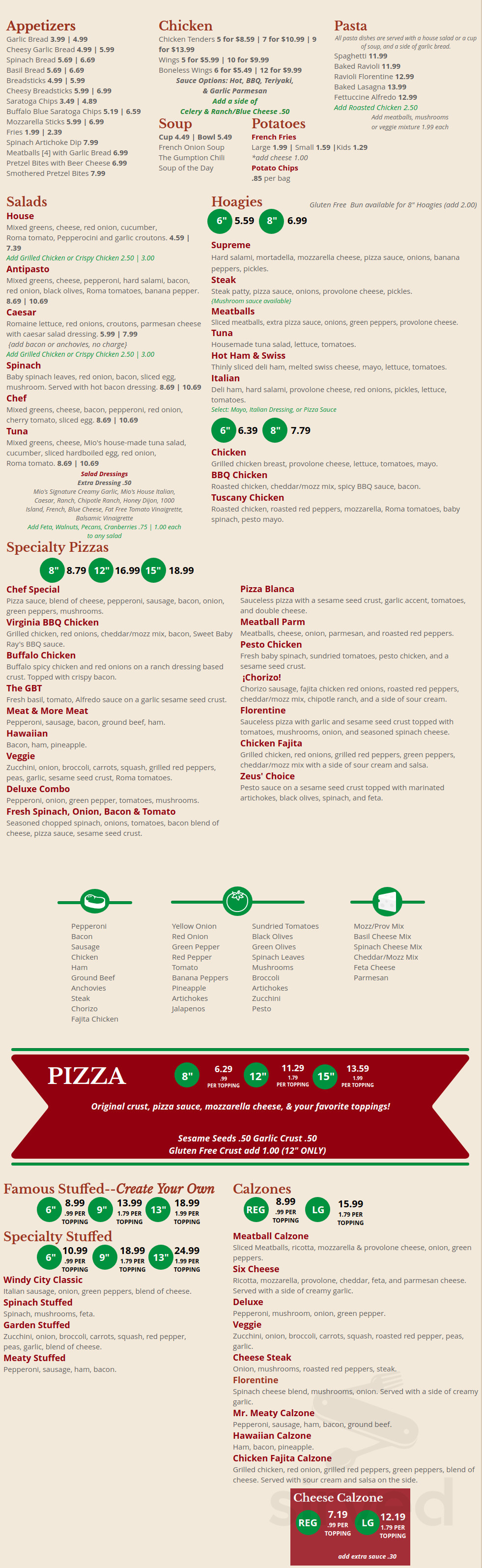 Menu for Mio's Pizza Mt Washington in Cincinnati, OH | Sirved