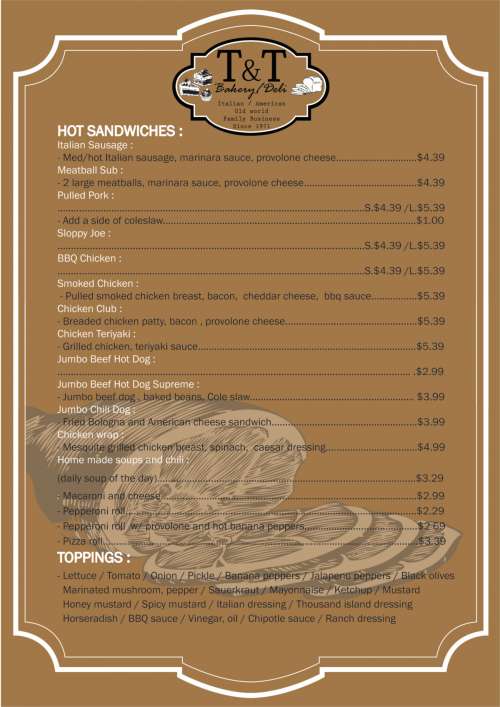 T & T Bakery/Deli menu in Painesville, Ohio, USA