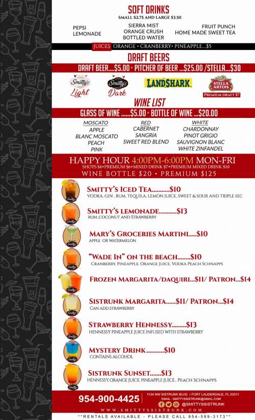 Smitty's Wings Sistrunk menu in Fort Lauderdale, Florida, USA